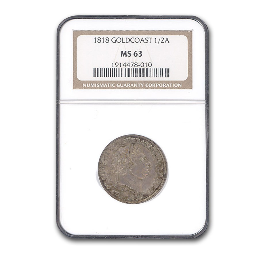Buy 1818 Gold Coast Silver 1/2 Ackey George III MS-63 NGC | APMEX