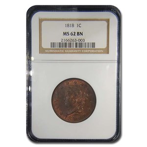 1818 Large Cent MS-62 NGC (Brown)