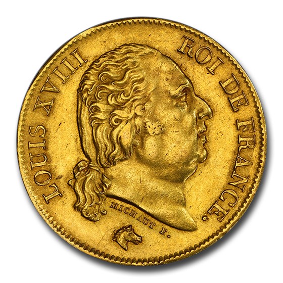 1818-W France Gold 40 Francs Louis XVIII MS-62 PCGS