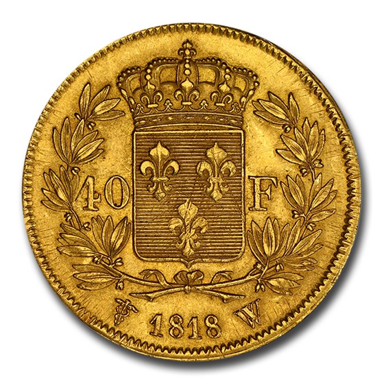 1818-W France Gold 40 Francs Louis XVIII MS-62 PCGS