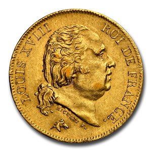 1818-W France Gold 40 Francs Louis XVIII MS-63 NGC