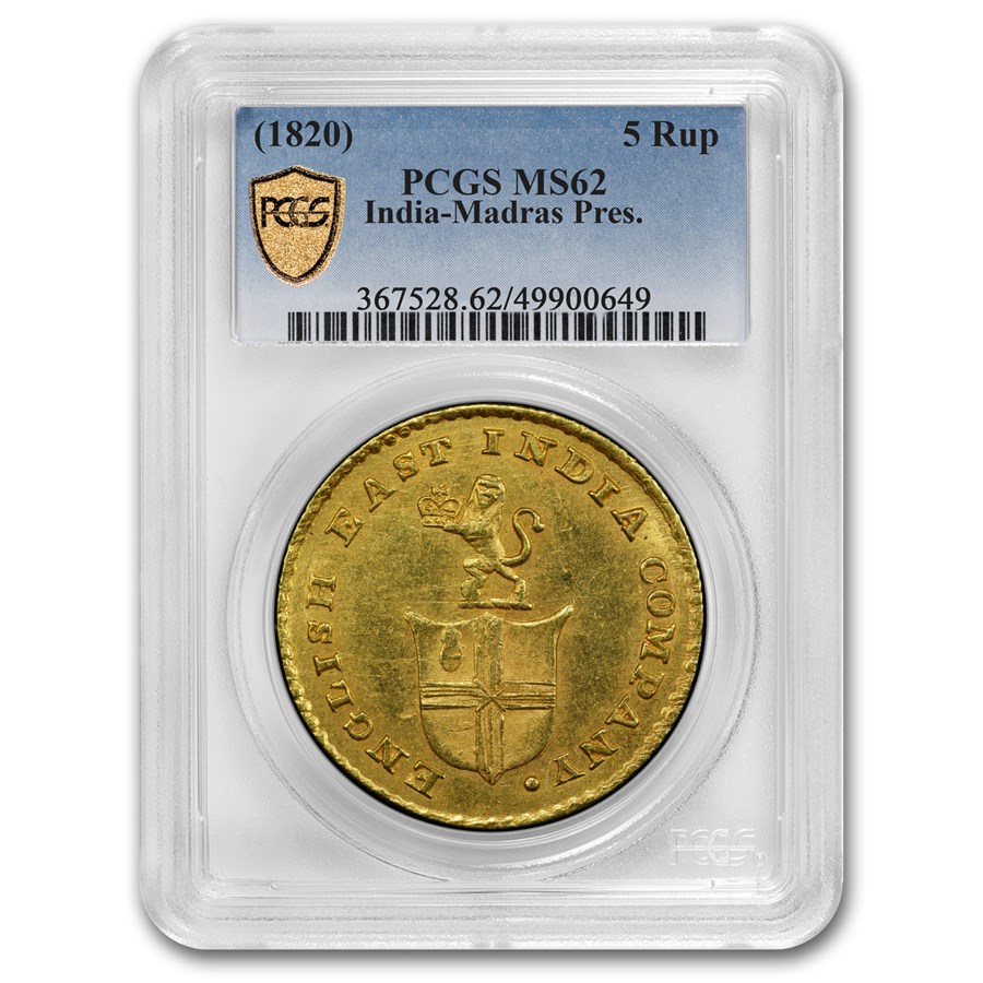 1820 India Gold 5 Rupees MS-62 PCGS (British)