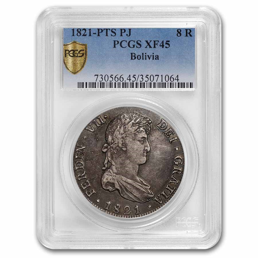 Buy 1821-PTS PJ Bolivia Silver 8 Reales Ferdinand VII XF-45 PCGS | APMEX