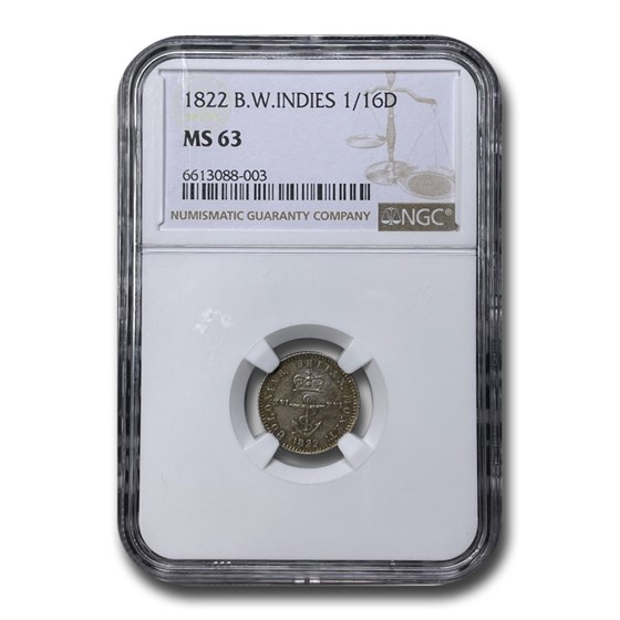 1822 British West Indies 1/16 Dollar MS-63 NGC