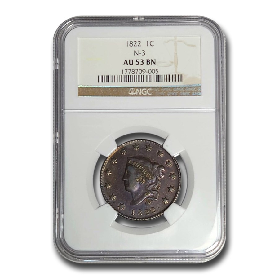 1822 Large Cent AU-53 NGC (Brown)