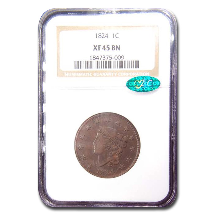 Buy 1824 Large Cent XF-45 NGC CAC (Brown) | APMEX