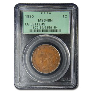 1830 Large Cent MS-64 PCGS (Brown, Large Letters)