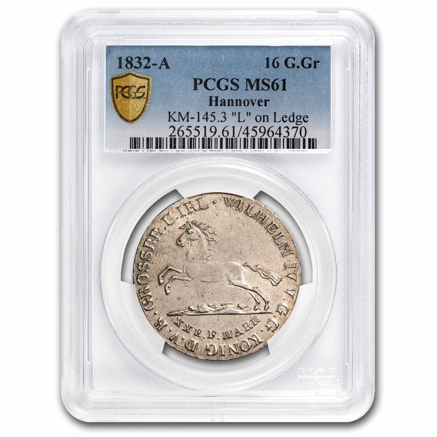 Buy 1832-A German States Hannover Silver 16 Gute Groschen MS-61 PCGS ...