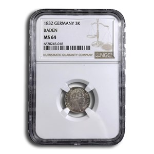 Buy 1832 Germany Silver 3 Kreuzer MS-64 NGC (Baden) | APMEX