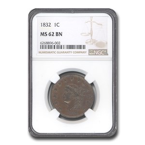 1832 Large Cent MS-62 NGC (Brown)