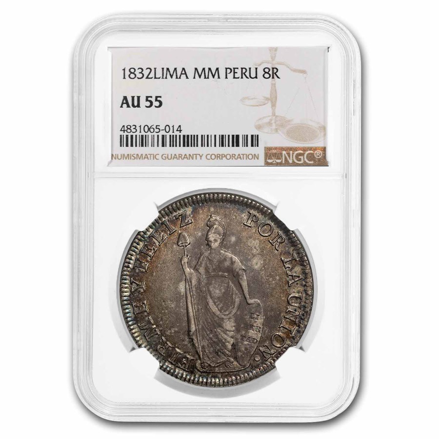 Buy 1832-LIMA MM Peru Silver 8 Reales AU-55 NGC | APMEX