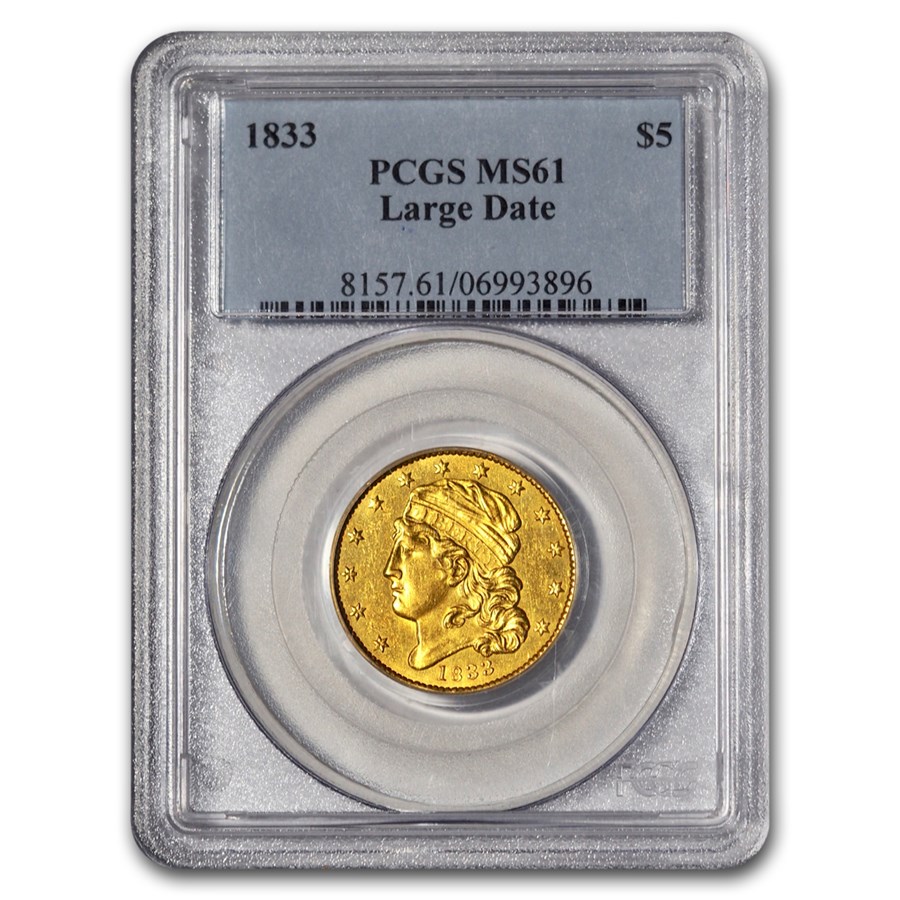 Buy 1833 $5 Capped Bust Gold Half Eagle MS-61 PCGS (Large Date) | APMEX