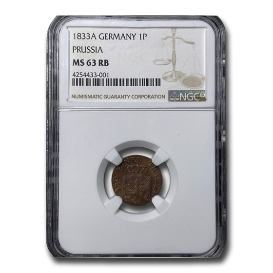 1833-A Germany Pfennig MS-63 NGC (Red/Brown)