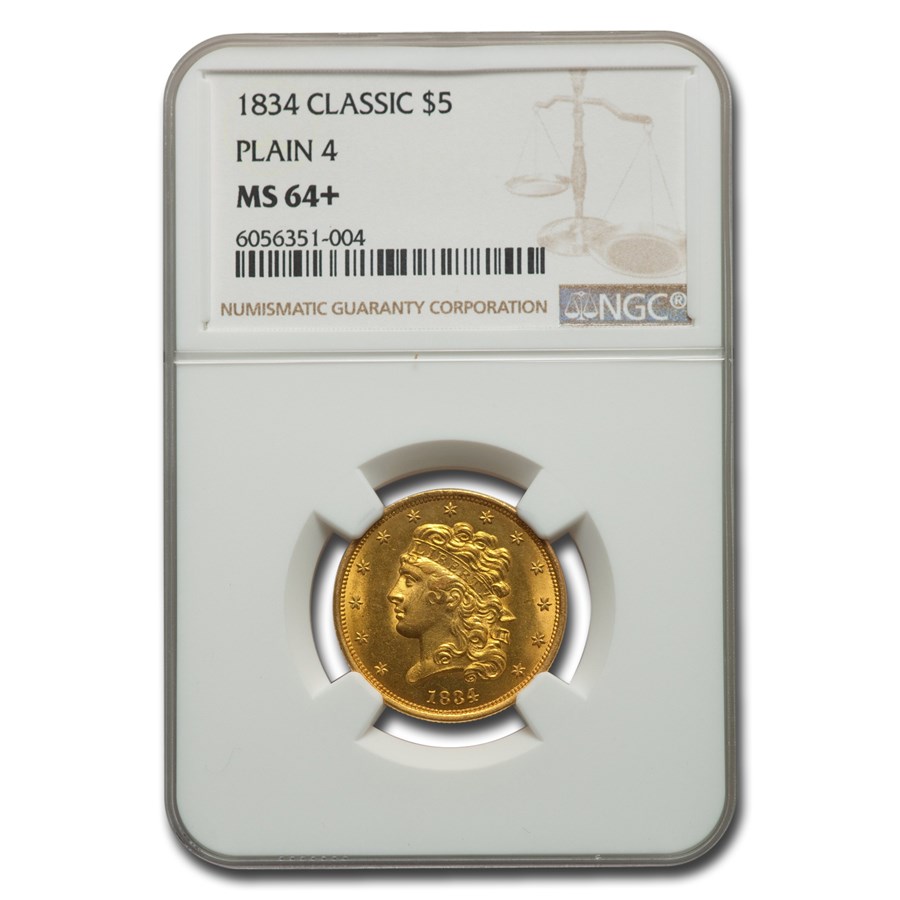 Buy 1834 $5.00 Gold Classic Head Half Eagle MS-64+ NGC (Plain 4) | APMEX