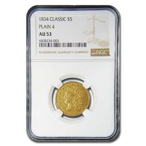 Buy 1834 $5 Gold Classic Head Half Eagle AU-53 NGC (Plain 4) | APMEX