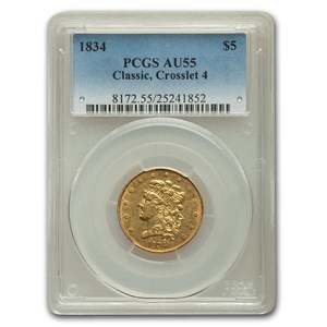 Buy 1834 $5 Gold Classic Head Half Eagle AU-55 PCGS (Crosslet 4) | APMEX