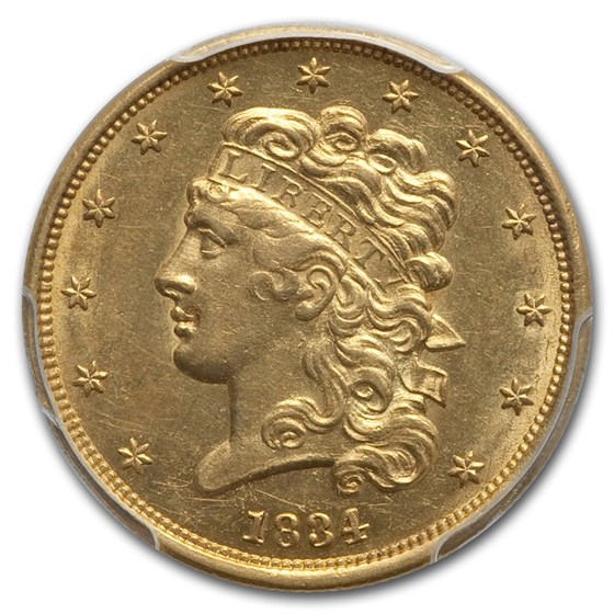 Buy 1834 $5 Gold Classic Head Half Eagle AU-58 PCGS (Plain 4) | APMEX