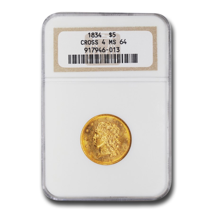 Buy 1834 $5 Gold Classic Head Half Eagle MS-64 NGC (Crosslet 4) | APMEX