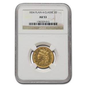 Buy 1834 $5 Gold Classic Head Half Eagle Plain 4 AU-53 NGC | APMEX