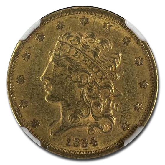 Buy 1834 $5 Gold Classic Head Half Eagle Plain 4 AU-55 NGC | APMEX