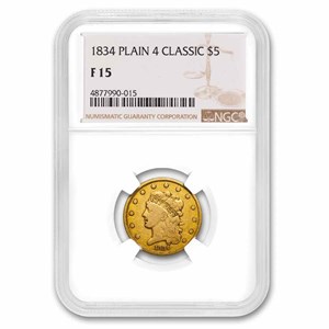 1834 $5 Gold Classic Head Half Eagle Plain 4 Fine-15 NGC