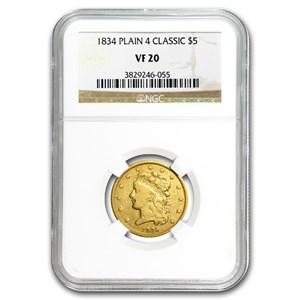 Buy 1834 $5 Gold Classic Head Half Eagle Plain 4 VF-20 NGC | APMEX