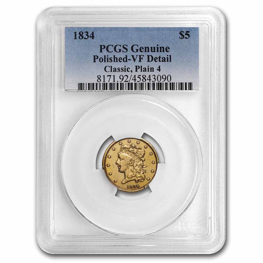 Buy 1834 $5 Gold Classic Head Half Eagle Plain 4 VF Details PCGS | APMEX
