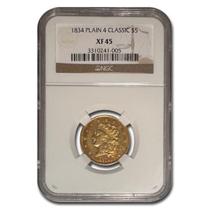 Buy 1834 $5 Gold Classic Head Half Eagle Plain 4 XF-45 NGC | APMEX