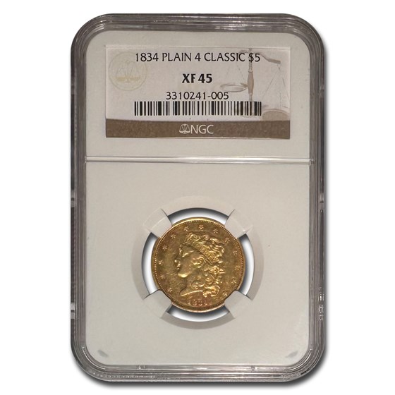 Buy 1834 $5 Gold Classic Head Half Eagle Plain 4 XF-45 NGC | APMEX