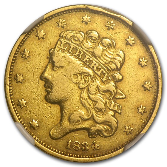 Buy 1834 $5 Gold Classic Head Half Eagle Plain 4 XF Details NGC (Rim) | APMEX