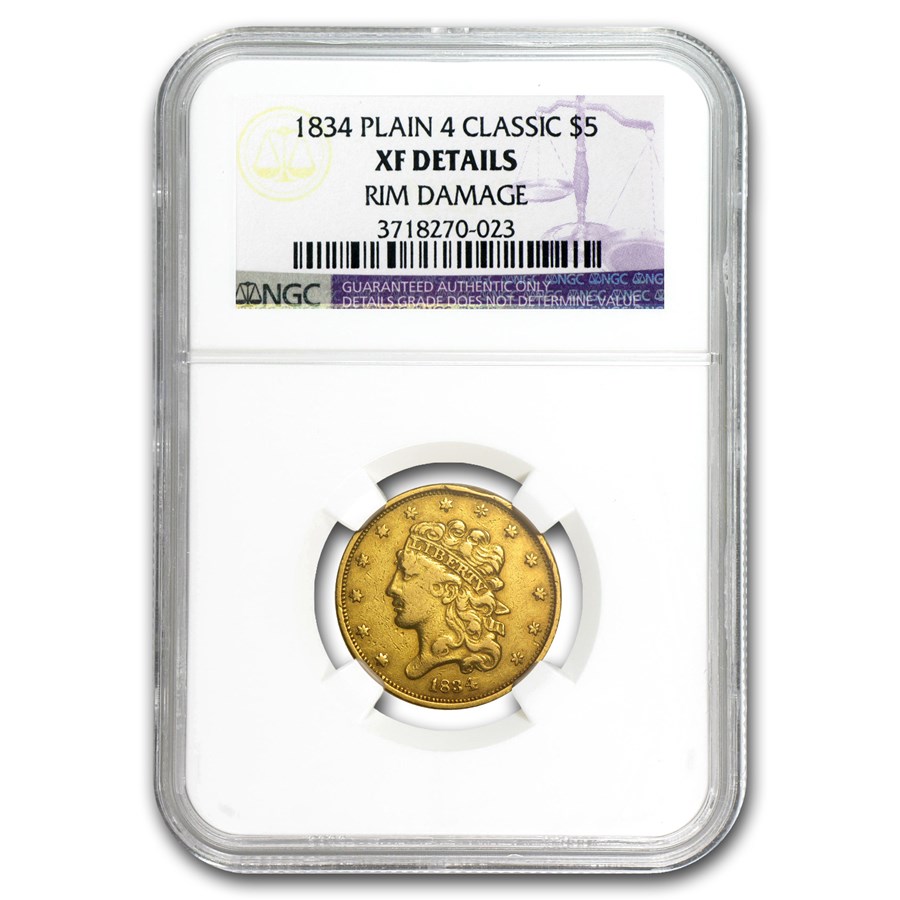 Buy 1834 $5 Gold Classic Head Half Eagle Plain 4 XF Details NGC (Rim) | APMEX