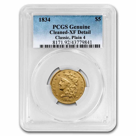 Buy 1834 $5 Gold Classic Head Half Eagle Plain 4 XF Details PCGS | APMEX