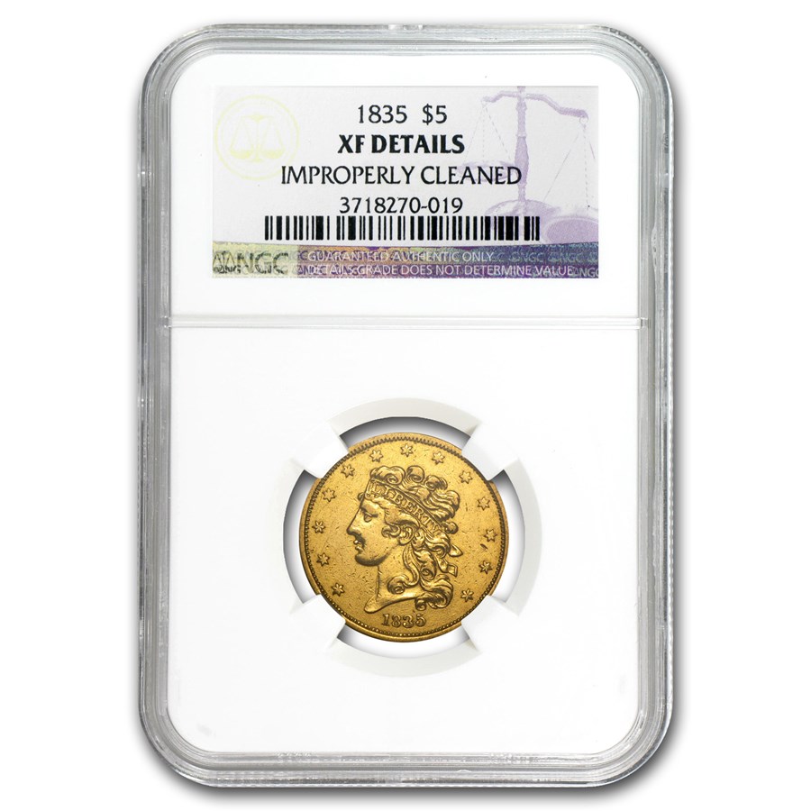 Buy 1835 $5 Gold Classic Head Half Eagle XF Details NGC (Cleaned) | APMEX