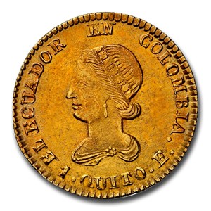 1835 Ecuador Gold Escudo AU-58 NGC