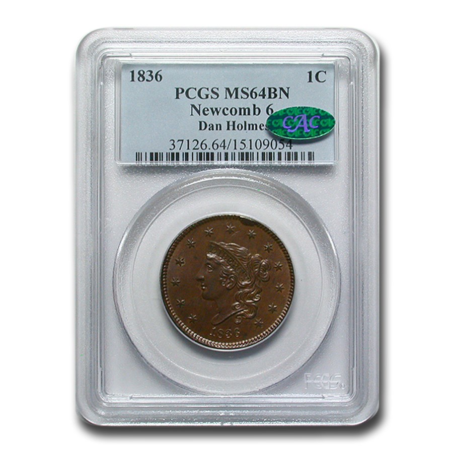 Buy 1836 Large Cent MS-64 PCGS CAC (Brown, Newcomb 6) | APMEX