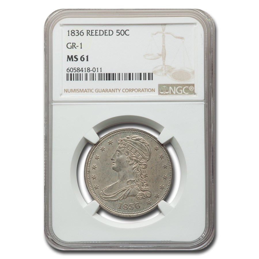 Buy 1836 Reeded Edge Half Dollar MS-61 NGC (GR-1) | APMEX