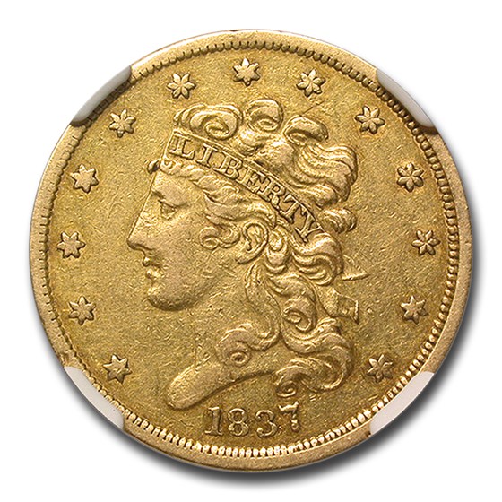Buy 1837 $5 Gold Classic Head Half Eagle AU-55 NGC | APMEX