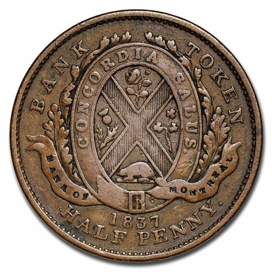 Buy 1837 Canada Bank of Montreal Half Penny Bank Token Avg Circ | APMEX