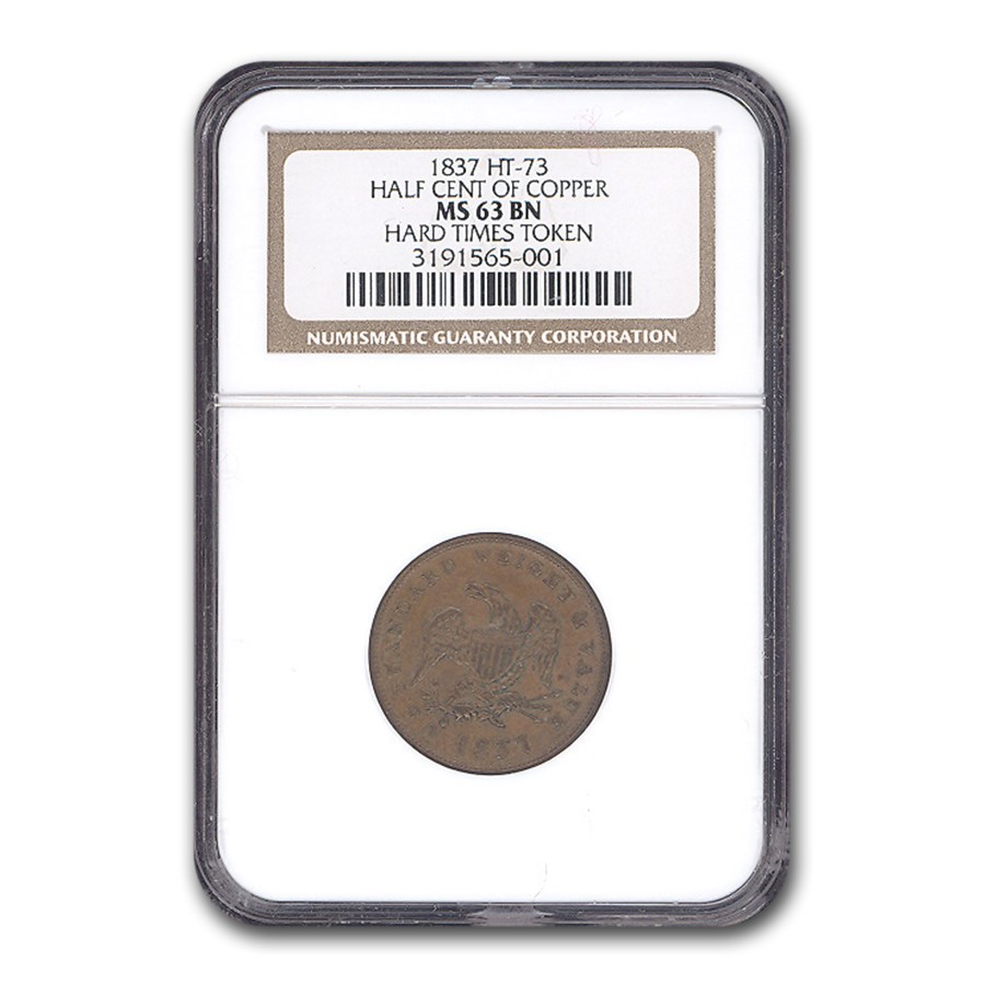 Buy 1837 Hard Times Token MS-63 NGC (BN, Half Cent of Copper, HT-73 ...