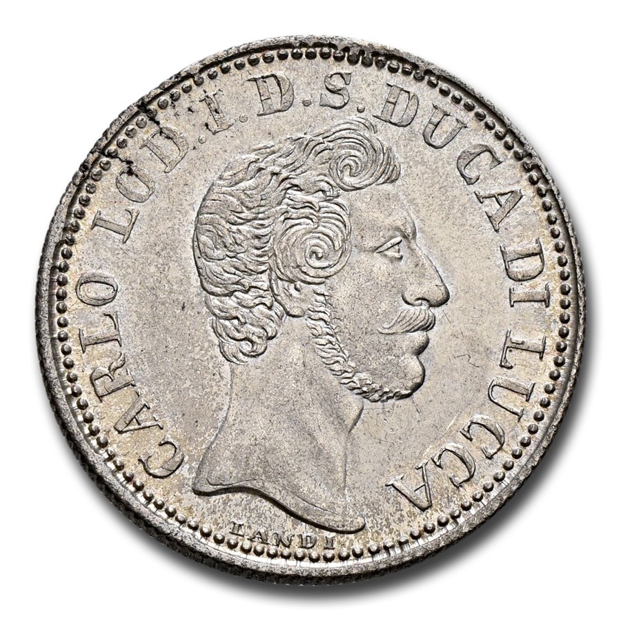 Buy 1837 Italy Lucca Silver 2 Lire Charles I MS-65 NGC | APMEX