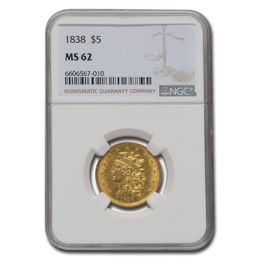 Buy 1838 $5 Gold Classic Head Half Eagle MS-62 NGC | APMEX