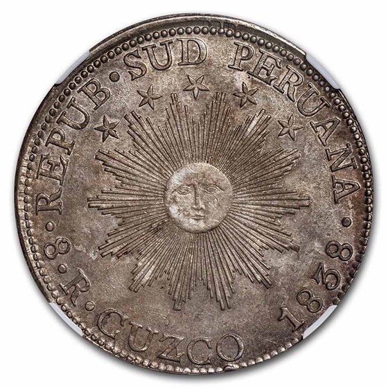 Buy 1838-CUZCO BA South Peru Silver 8 Reales AU-58 NGC | APMEX
