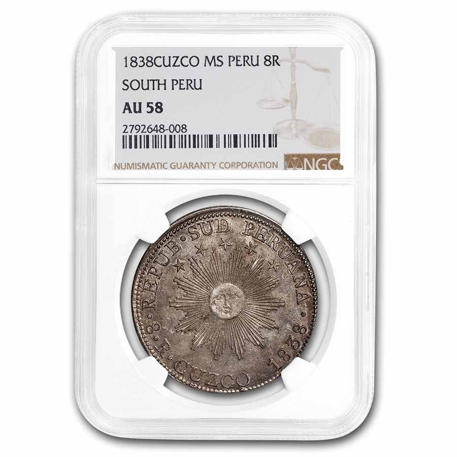 Buy 1838-CUZCO BA South Peru Silver 8 Reales AU-58 NGC | APMEX