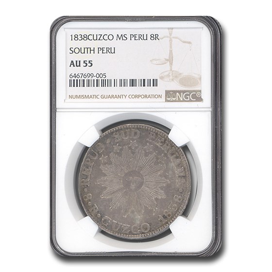 Buy 1838-Cuzco Peru Silver 8 Reales AU-55 NGC | APMEX