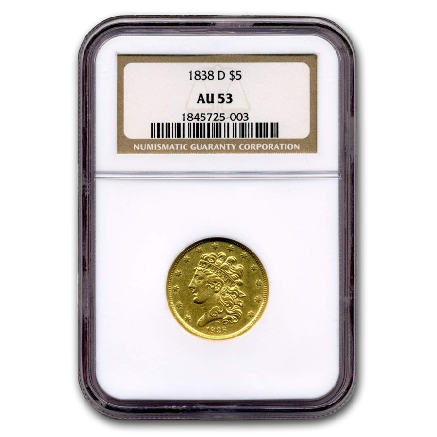 Buy 1838-D $5 Gold Classic Head Half Eagle AU-53 NGC | APMEX
