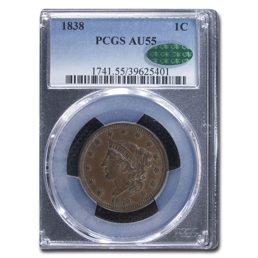 Buy 1838 Large Cent AU-55 PCGS CAC (Brown) | APMEX