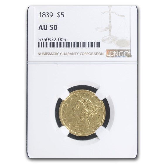 Buy 1839 $5 Liberty Gold Half Eagle AU-50 NGC | APMEX