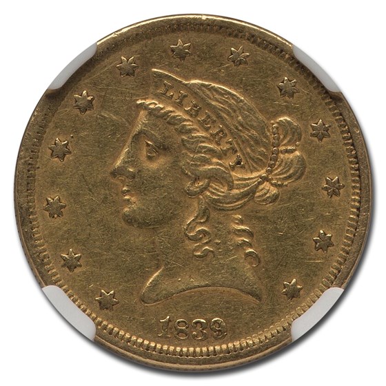 Buy 1839 $5 Liberty Gold Half Eagle AU-55 NGC | APMEX