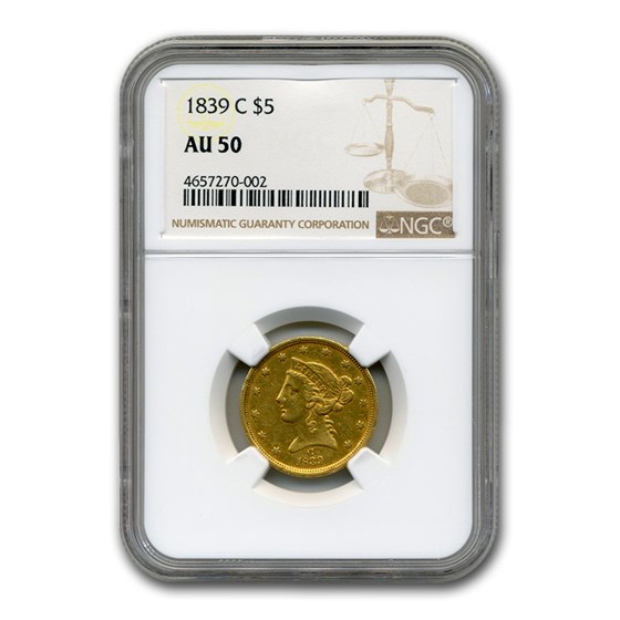 Buy 1839-C $5 Liberty Gold Half Eagle AU-50 NGC | APMEX