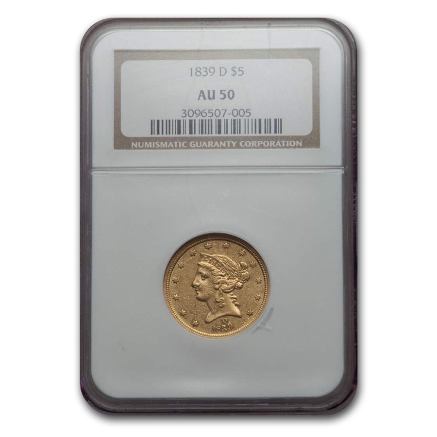 Buy 1839-D $5 Liberty Gold Half Eagle AU-50 NGC | APMEX